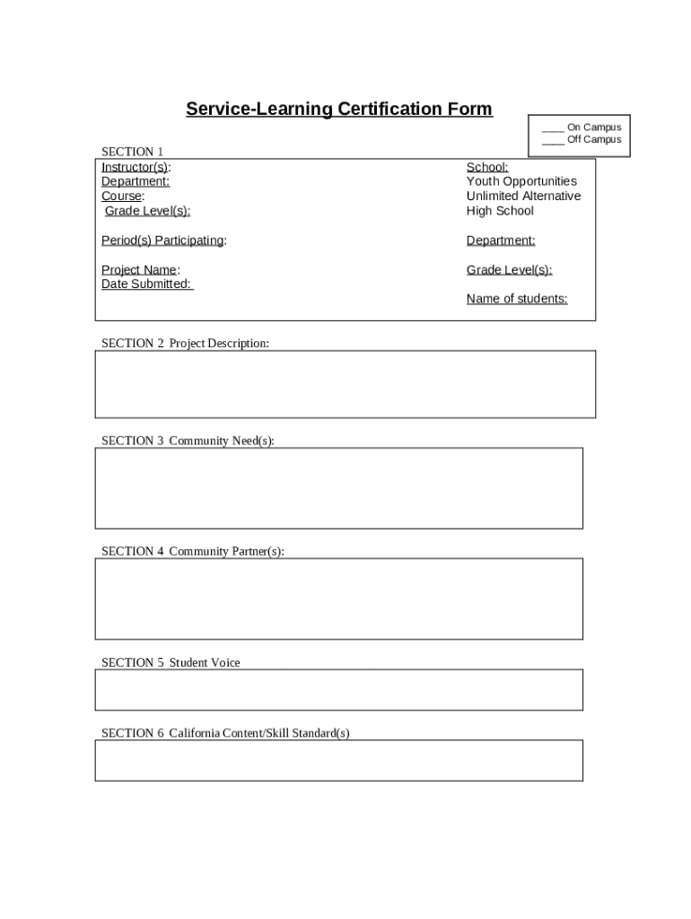 Service-Learning Certification Doc Template | pdfFiller