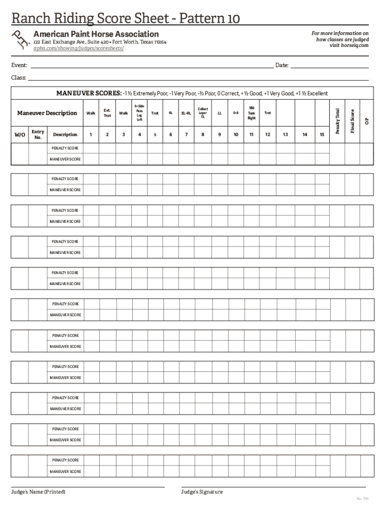 Fillable Online Ranch Riding Pattern 10 Score Sheet Fax Email Print ...