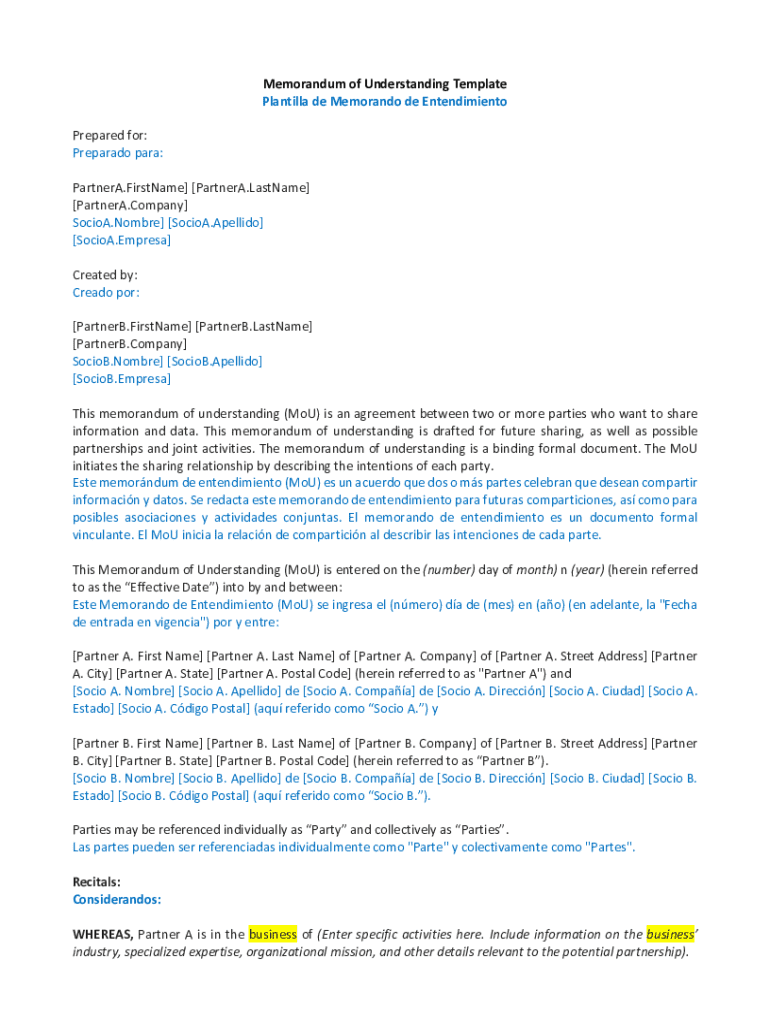 Rellenable en línea Memorandum of Understanding Template Plantilla de ...