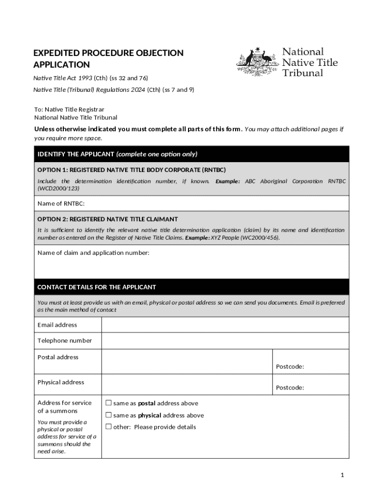 Expedited Procedure Objection Application (Objection ) Doc Template | pdfFiller