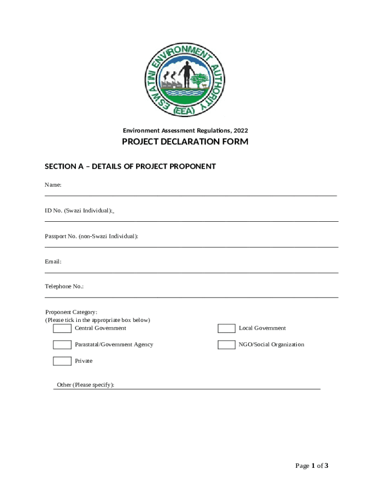 Environment Assessment Project Declaration Doc Template | pdfFiller