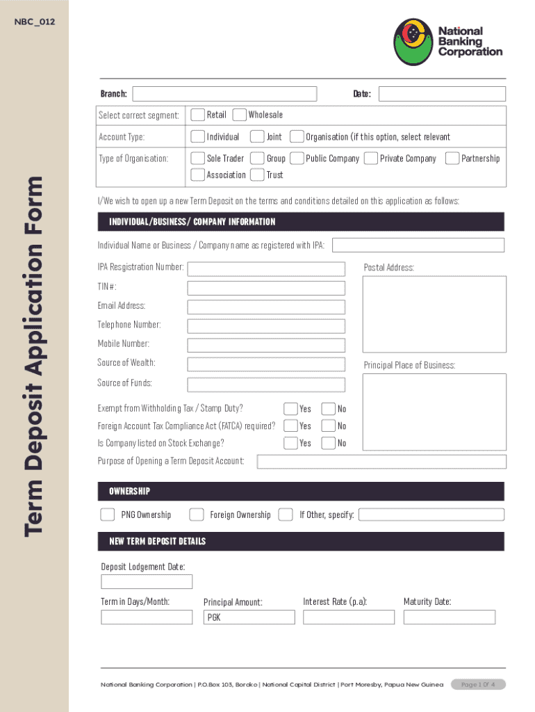 Fillable Online CLRNBC012 NBC Term Deposit Application Form Fax Email Print - pdfFiller