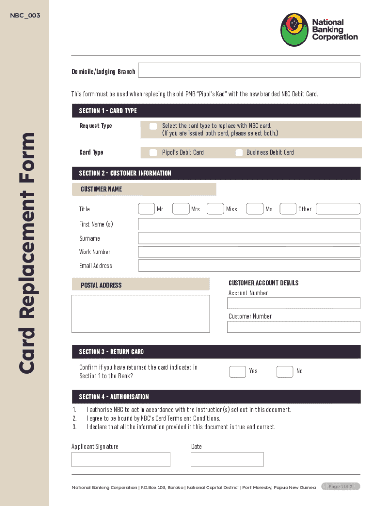 Fillable Online CLRNBC003 NBC Card Replacement Form Fax Email Print ...