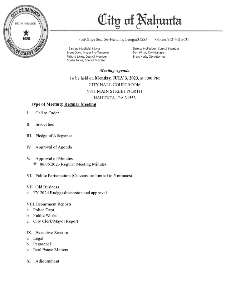 Fillable Online Post Office Box 156 Nahunta, Georgia 31553 Fax Email ...