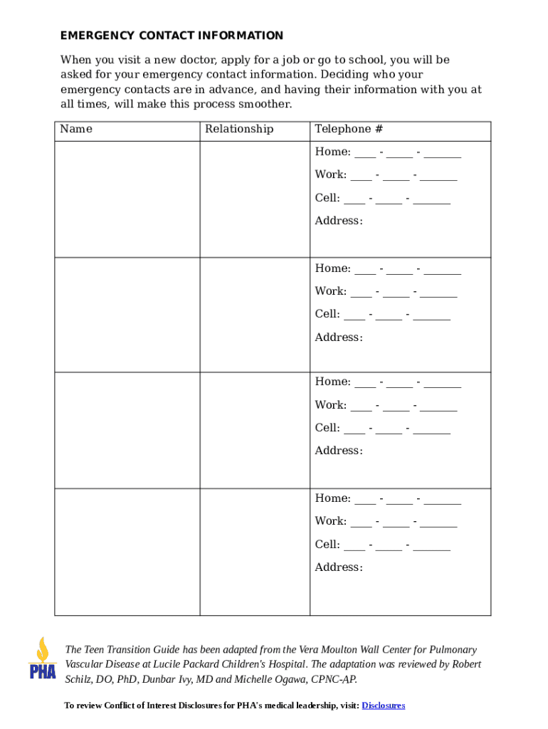 When you're filling out a under 'emergency contact' ... Doc Template | pdfFiller