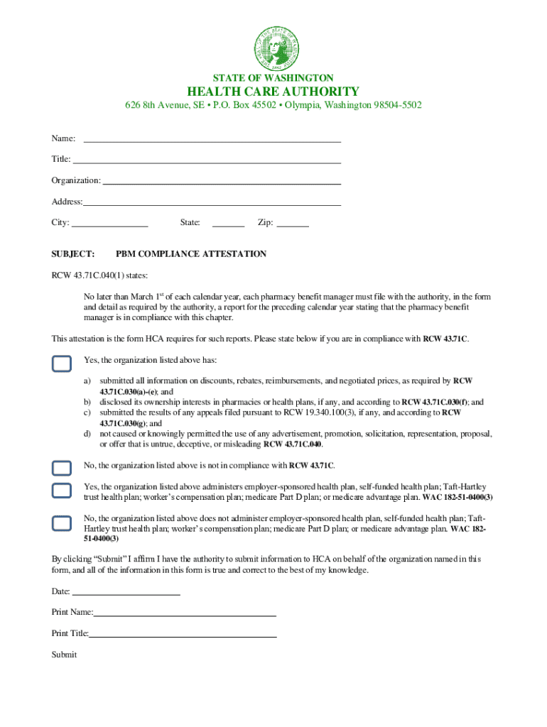 Fillable Online DPT PBM attestation form Fax Email Print - pdfFiller