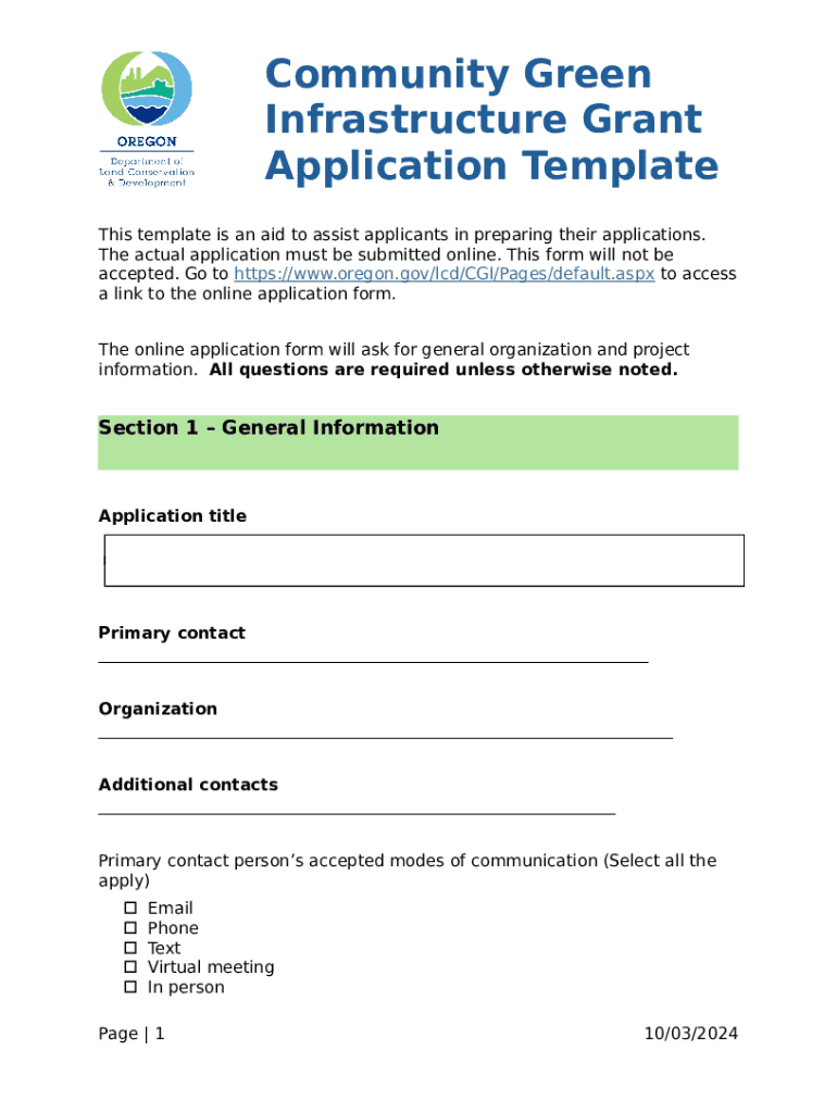Community Green Infrastructure Grant Application Template Doc Template ...