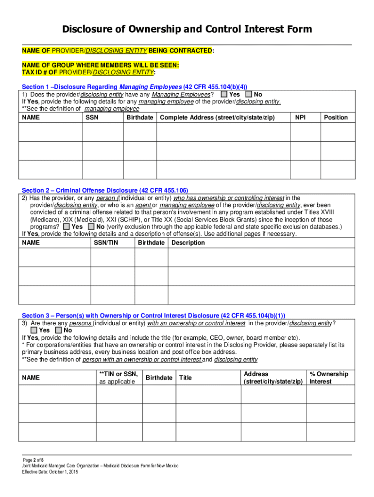 Fillable Online Disclosure of Ownership and Control Interest Form ...