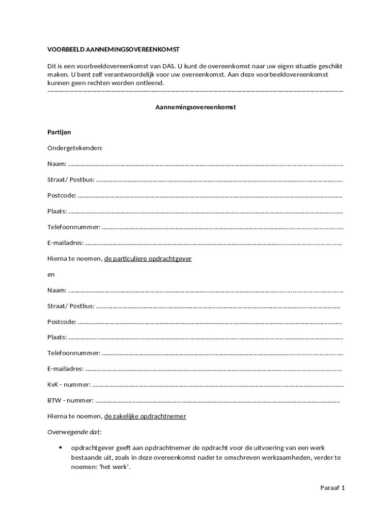 Overeenkomst van opdracht, tips en een voorbeeld Doc Template | pdfFiller