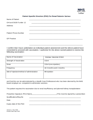 Patient Specific Direction (PSD) For Renal Patients Varivax Doc ...
