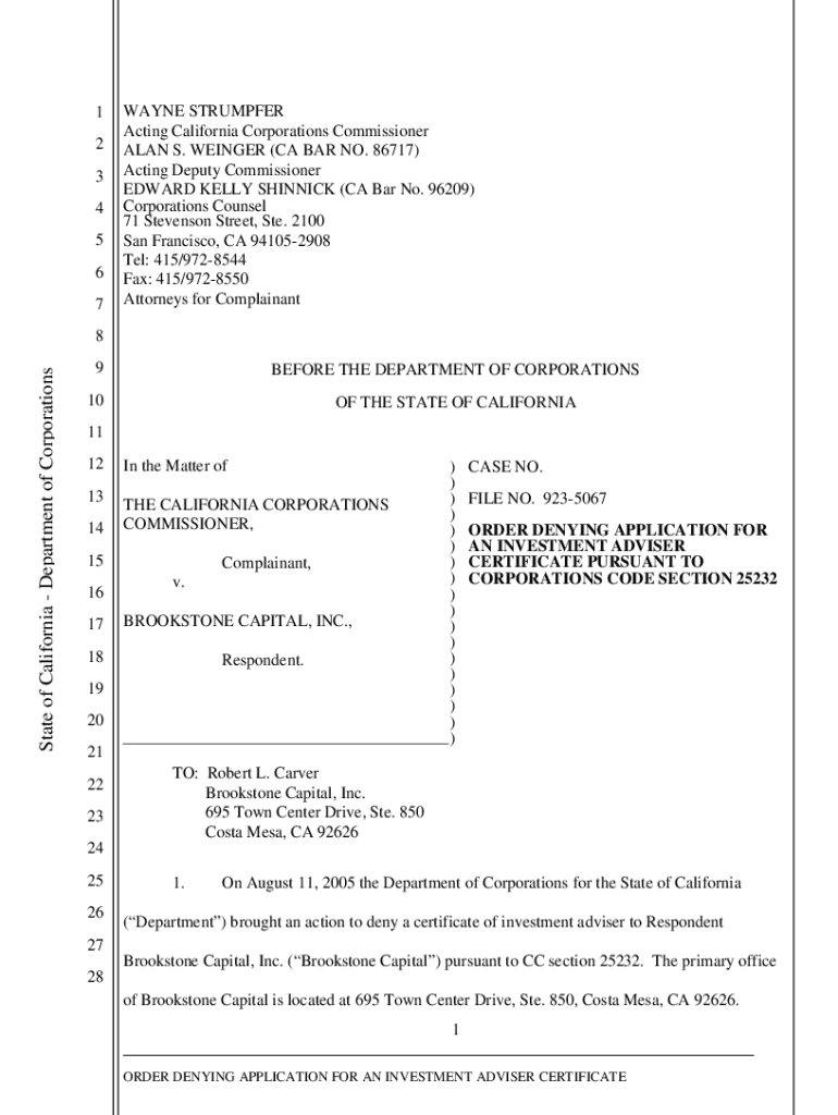 Fillable Online order denying application for an investment adviser ...