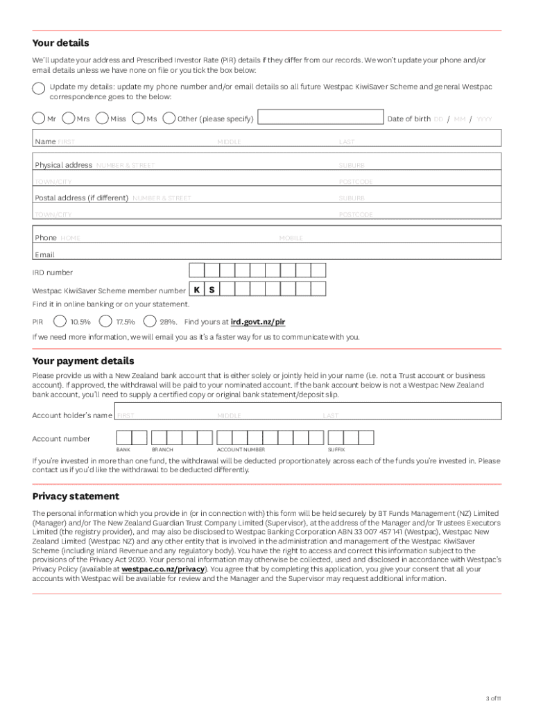 Fillable Online Withdrawal Application Kiwisaver Form - Fill Online, Printable ... Fax Email ...