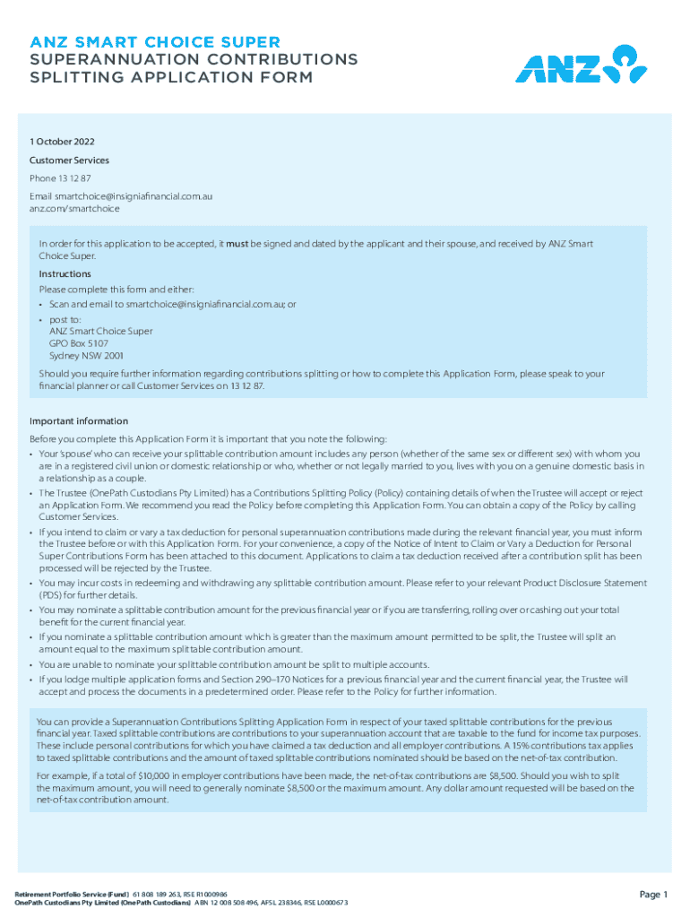 Fillable Online ANZ Smart Choice Super Superannuation Contributions ...