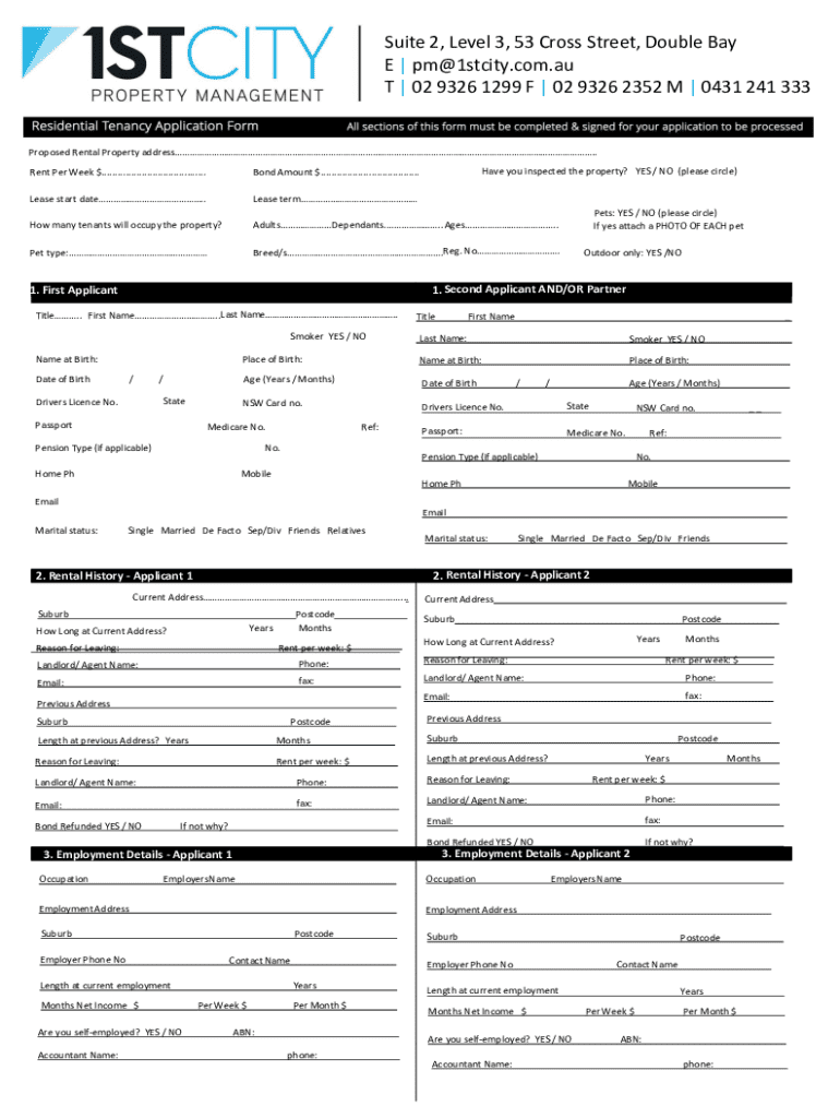 Fillable Online 1st City in Suite 2 Level 3 53 Cross St, Double Bay ...