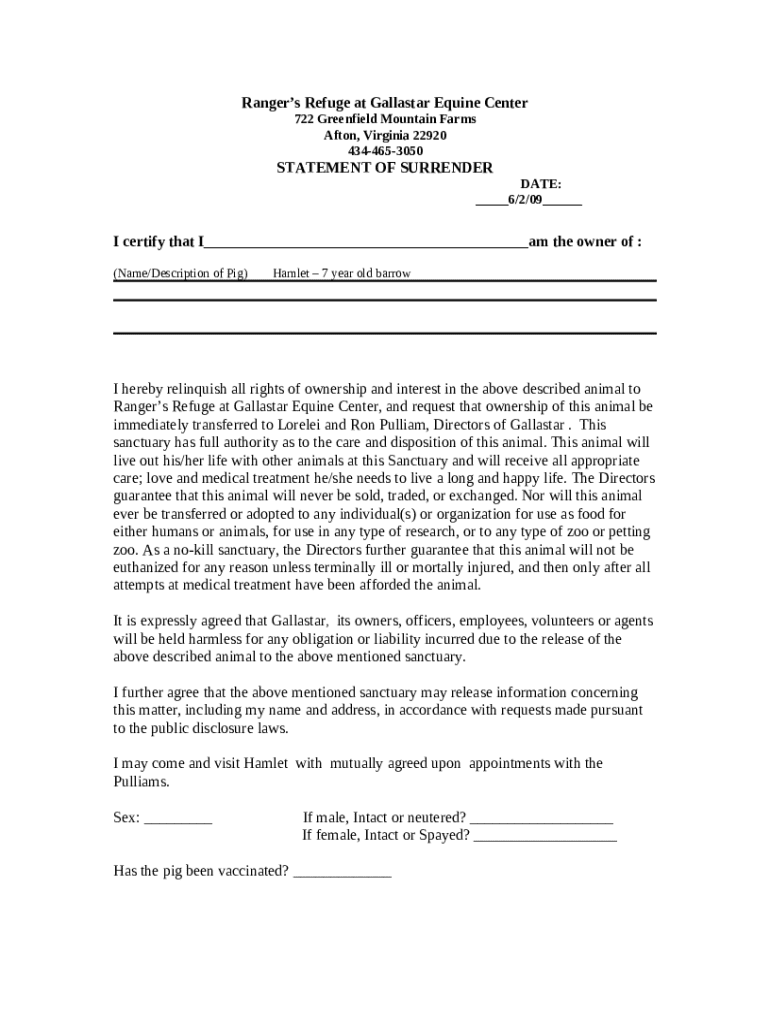 Ranger's Refuge at Gallastar - Animal Sanctuary, Animal Shelter Doc Template | pdfFiller