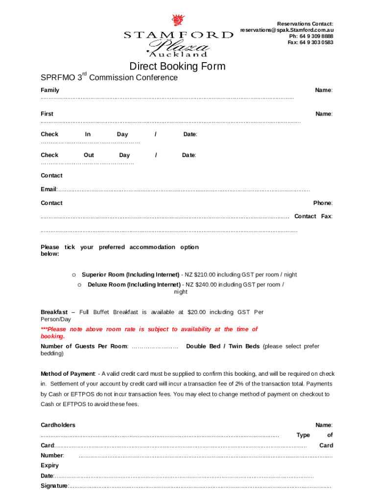 SPRFMO 3rd Commission Conference Direct Booking Doc Template | pdfFiller