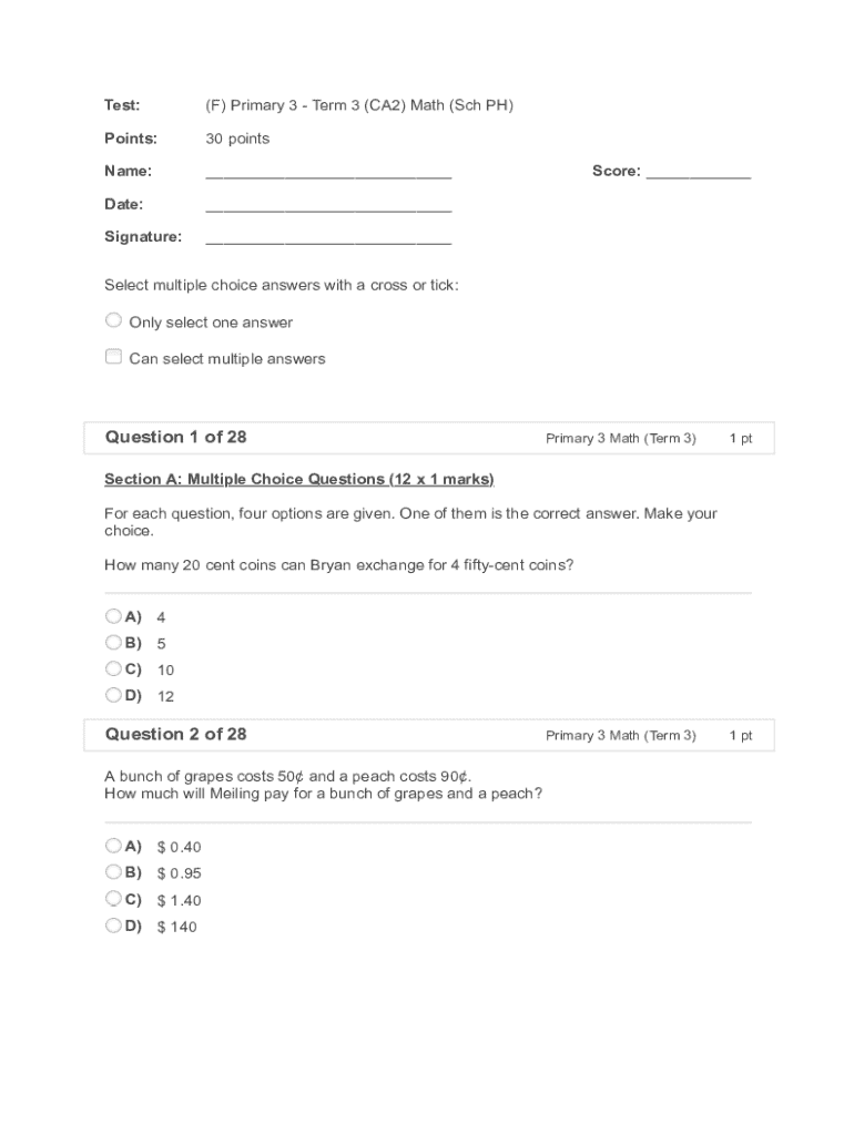 Fillable Online Free Past Year Exam Papers . Instant Markings with ...