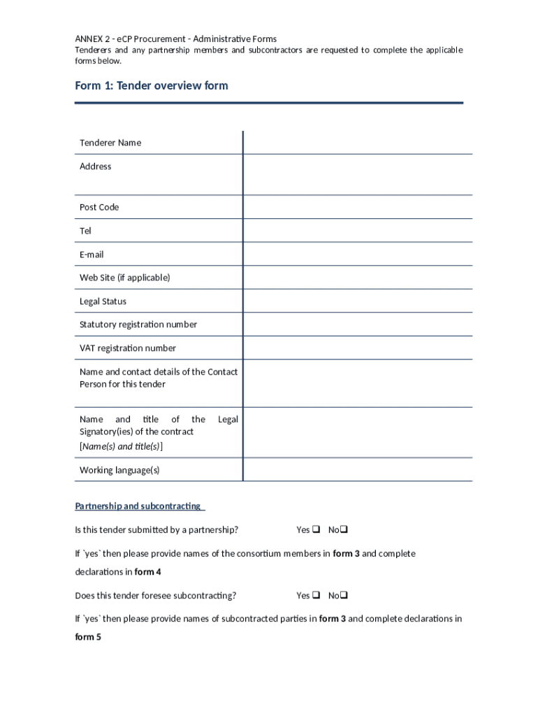 1: Tender overview Doc Template | pdfFiller