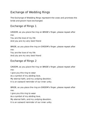 What are you using for your "ring exchange vows"? Doc Template | pdfFiller