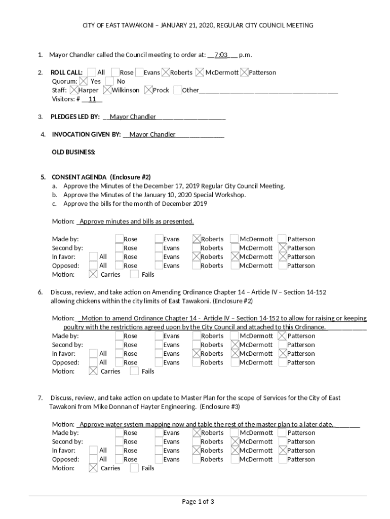 ROLL CALL:AllRose Evans RobertsMcDermott Patterson Doc Template | pdfFiller