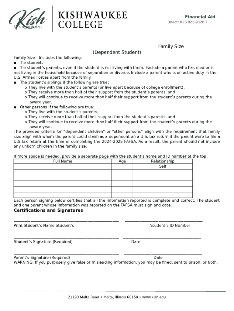 V01 - Dependent Student Family Size Worksheet 2024-2025 Doc Template ...