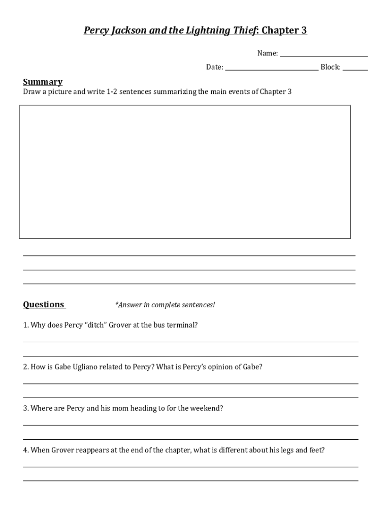 Fillable Online Percy Jackson and the Lightning Thief: Chapter 3 Fax ...
