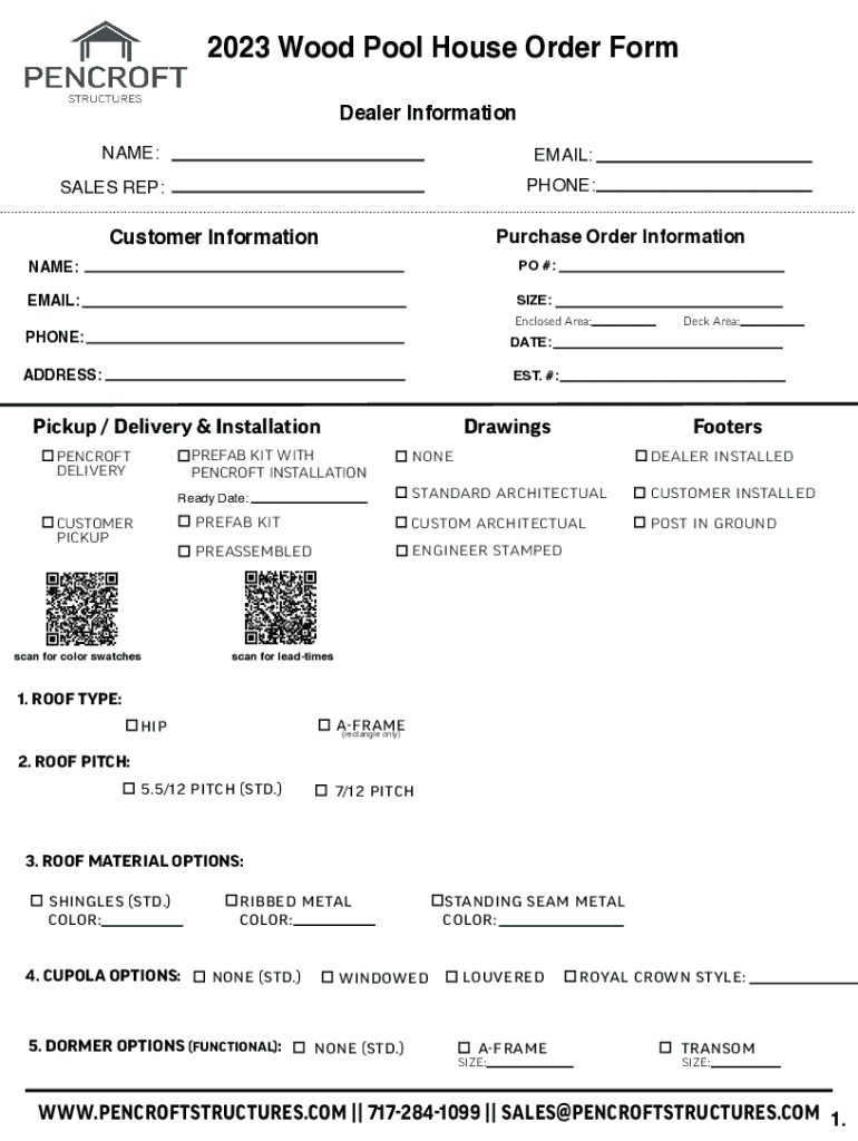 Fillable Online 2023 Wood Pool House Order Form Fax Email Print - pdfFiller