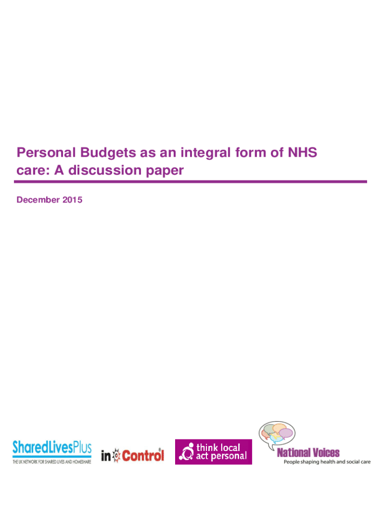Fillable Online Personal Budgets as an integral form of NHS care Fax ...