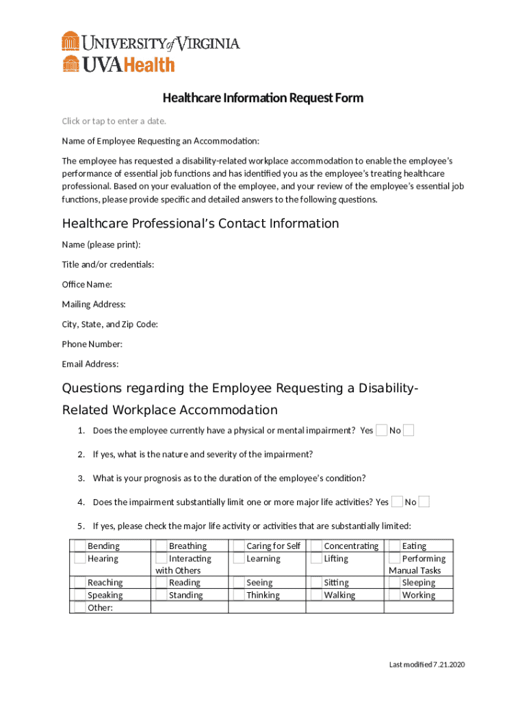 ADA Accommodation Request : Free Template for ... - eocr virginia Doc ...
