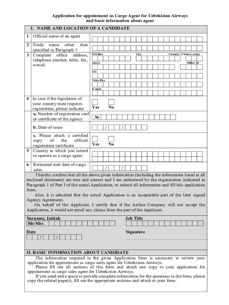 Fillable Online Cargo Agent Cover Letter Sample Fax Email Print - pdfFiller