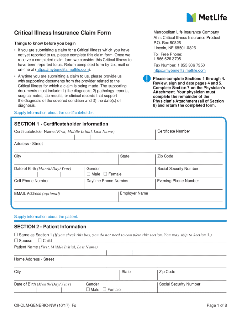 Fillable Online Claims Checklist & FAQ - Critical Illness/Specified ...