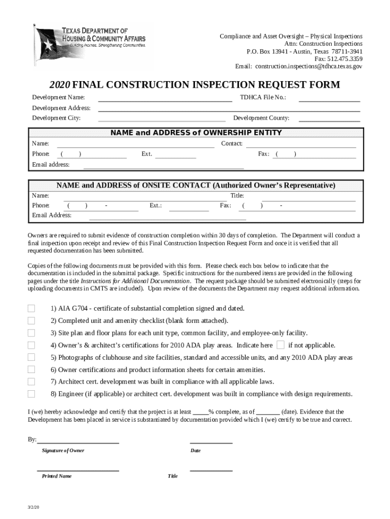 2013 final construction inspection request - tdhca state tx ... Doc ...