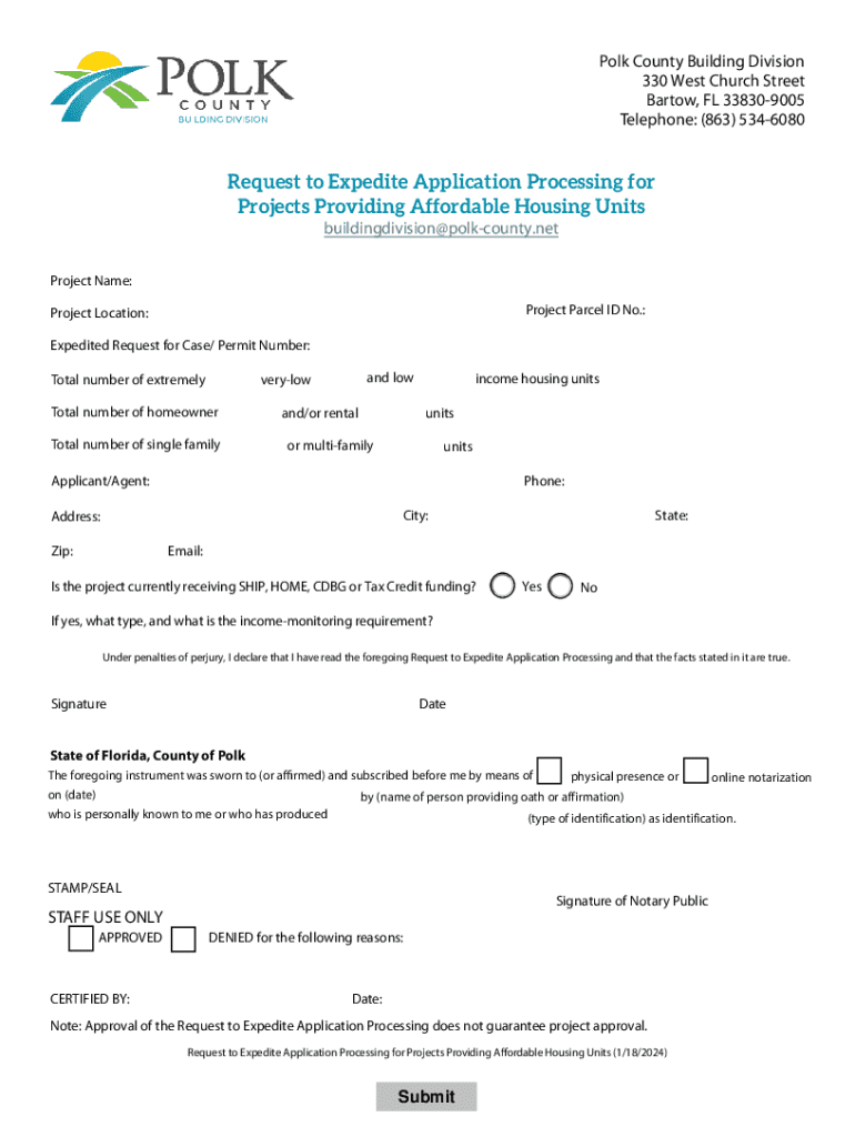 Fillable Online Request to Expedite Application Processing for Projects ...