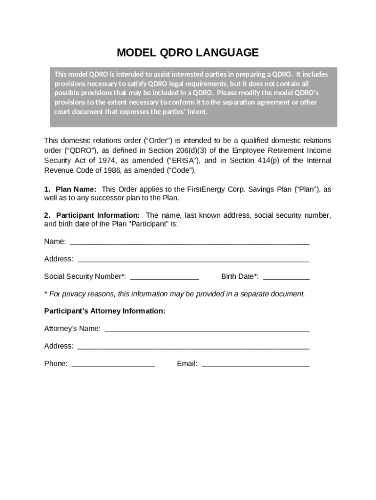 Sample Language* Qualified Domestic Relations Order Doc Template ...