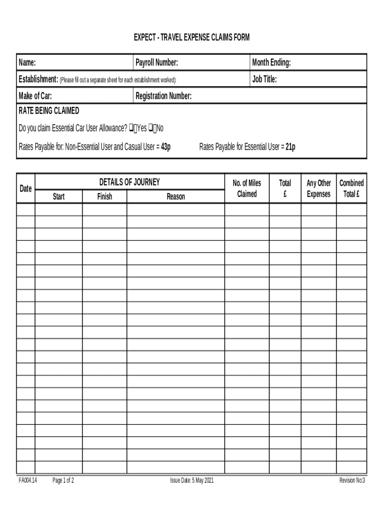 EXPECT - TRAVEL EXPENSE CLAIMS Doc Template | pdfFiller