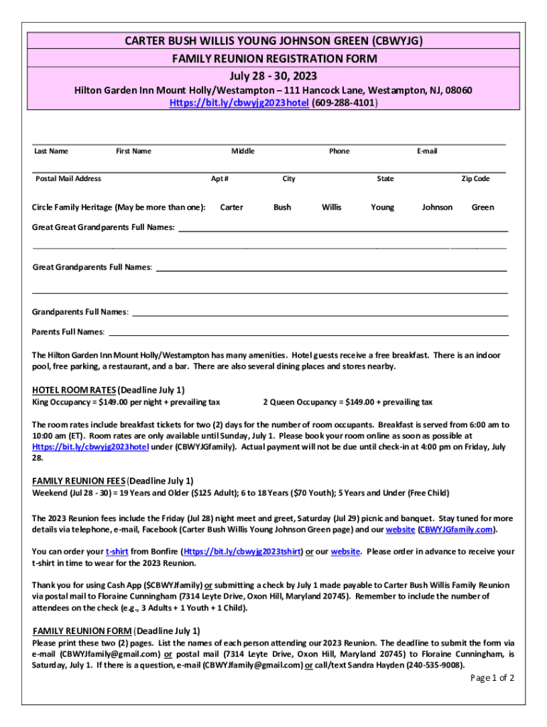 Fillable Online CARTER BUSH WILLIS YOUNG JOHNSON GREEN (CBWYJG) Fax Email Print - pdfFiller