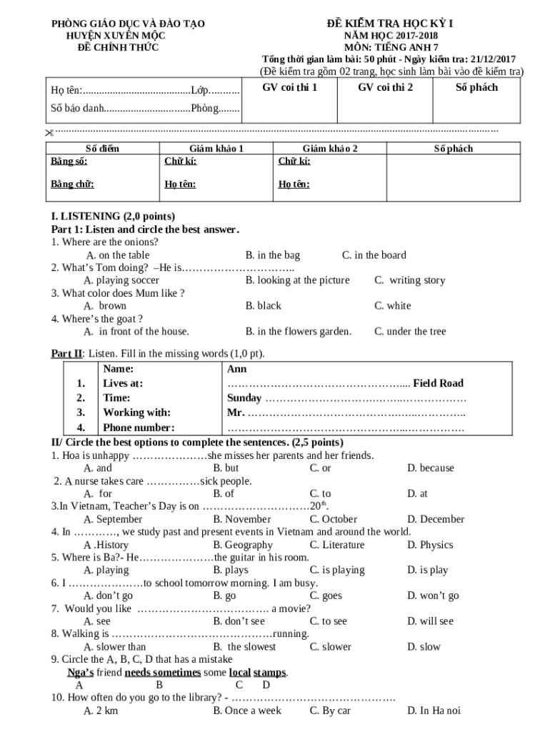 The first English test of the ninth Doc Template | pdfFiller