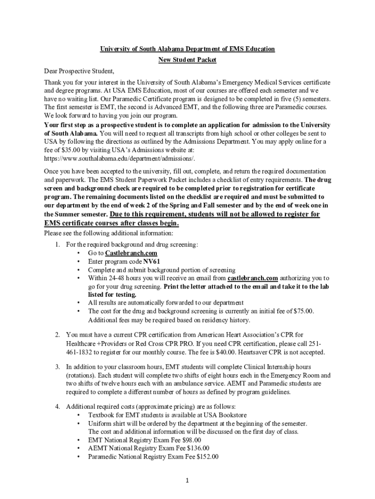 Fillable Online EMS New Student Packet Fax Email Print - pdfFiller