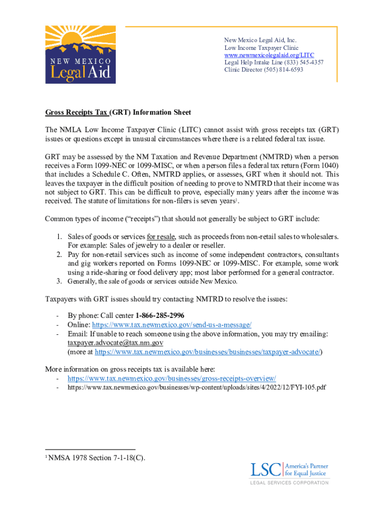 Fillable Online Gross Receipts Tax (GRT) Information Sheet Fax Email ...