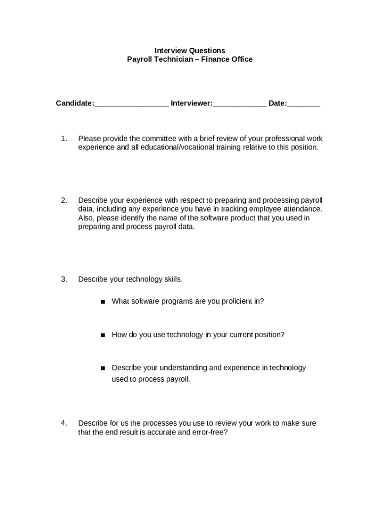 Top Payroll Interview Questions (With Sample Answers) Doc Template | pdfFiller