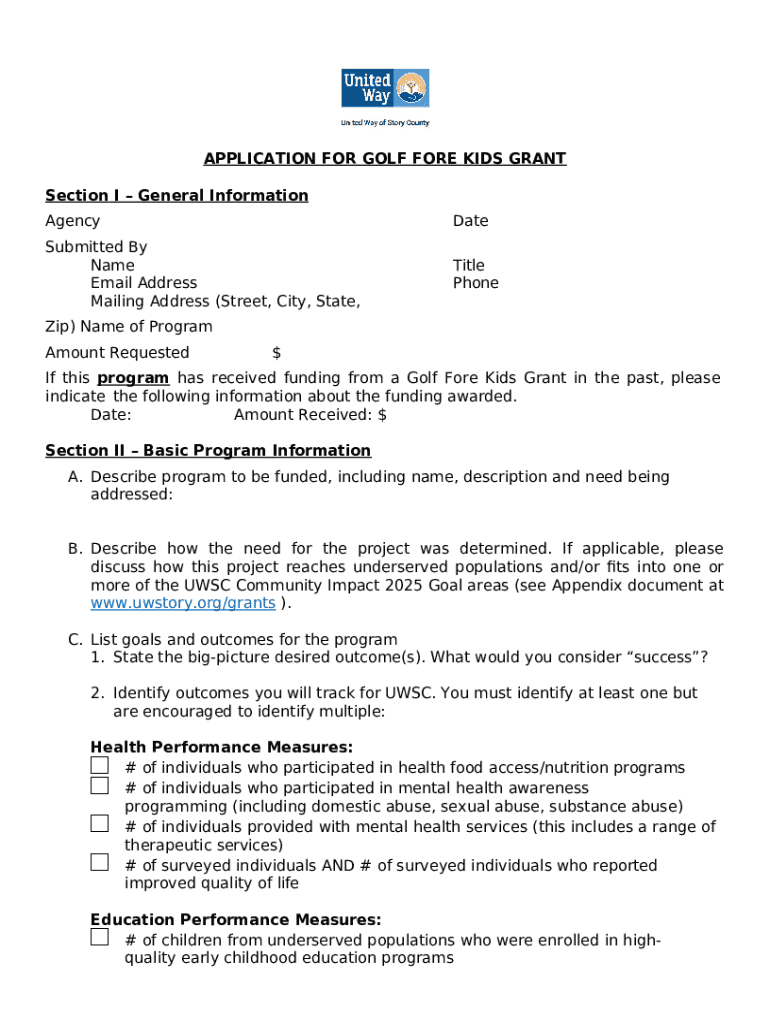 Golf Fore Kids Grant Application Doc Template | pdfFiller