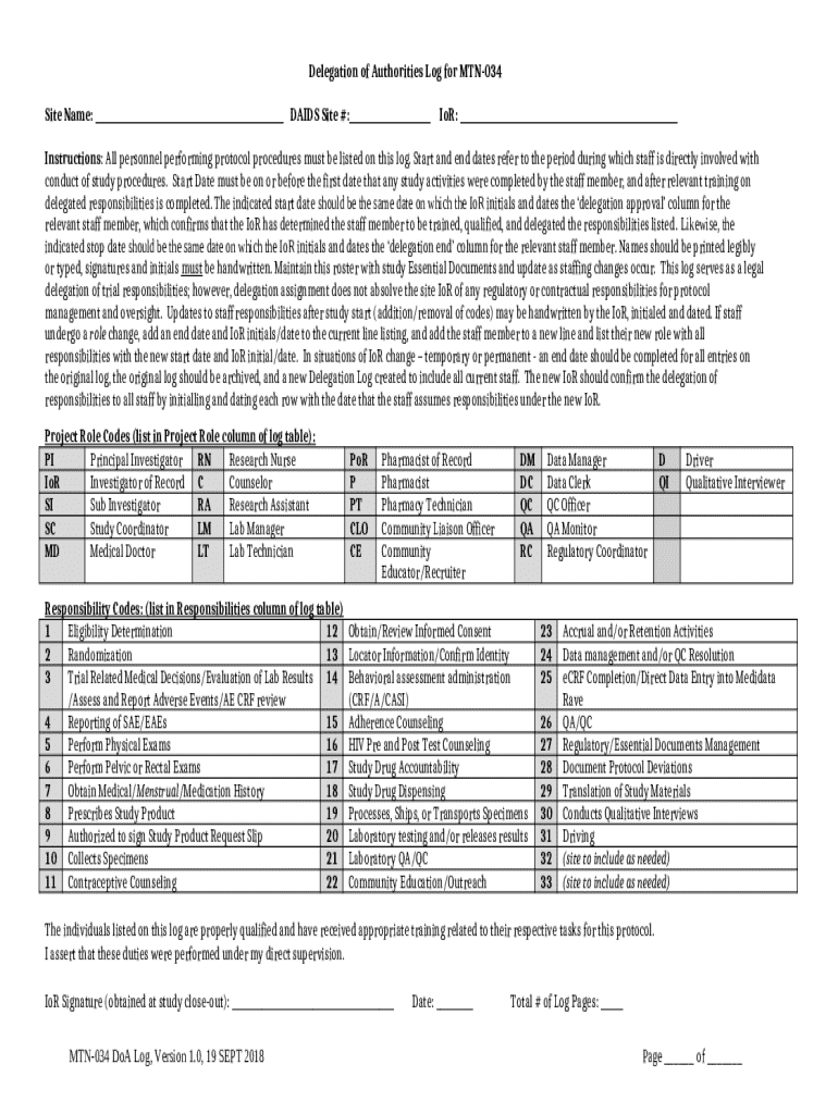 Delegation of authority log Doc Template | pdfFiller