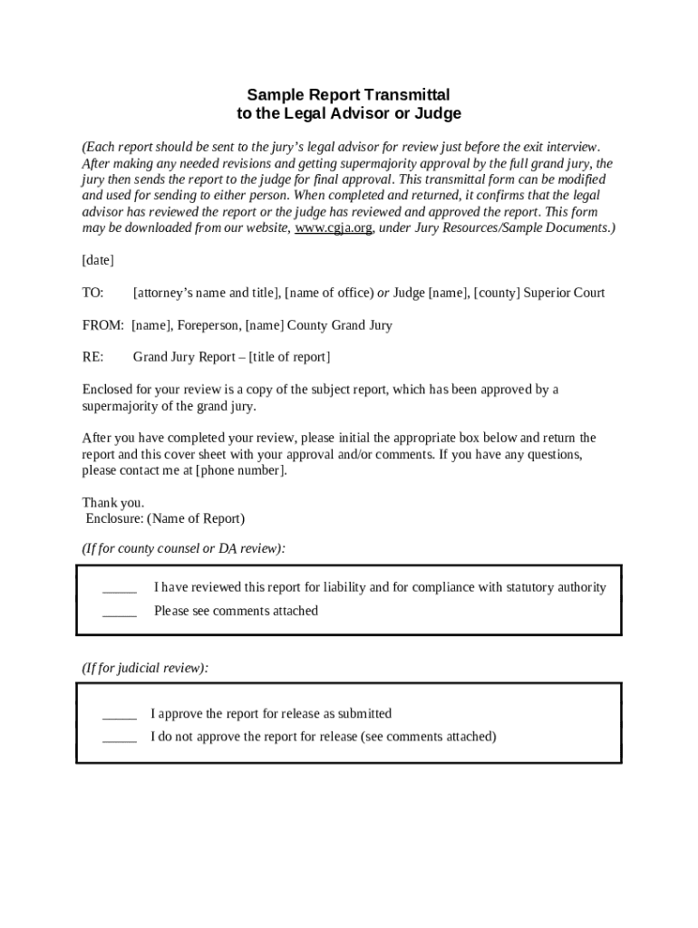 Sample Report Transmittal to the Legal Advisor or Judge Doc Template ...