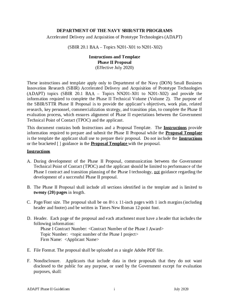 Department of Navy SBIR BAA# NX191 Direct to Phase II ... Doc Template ...