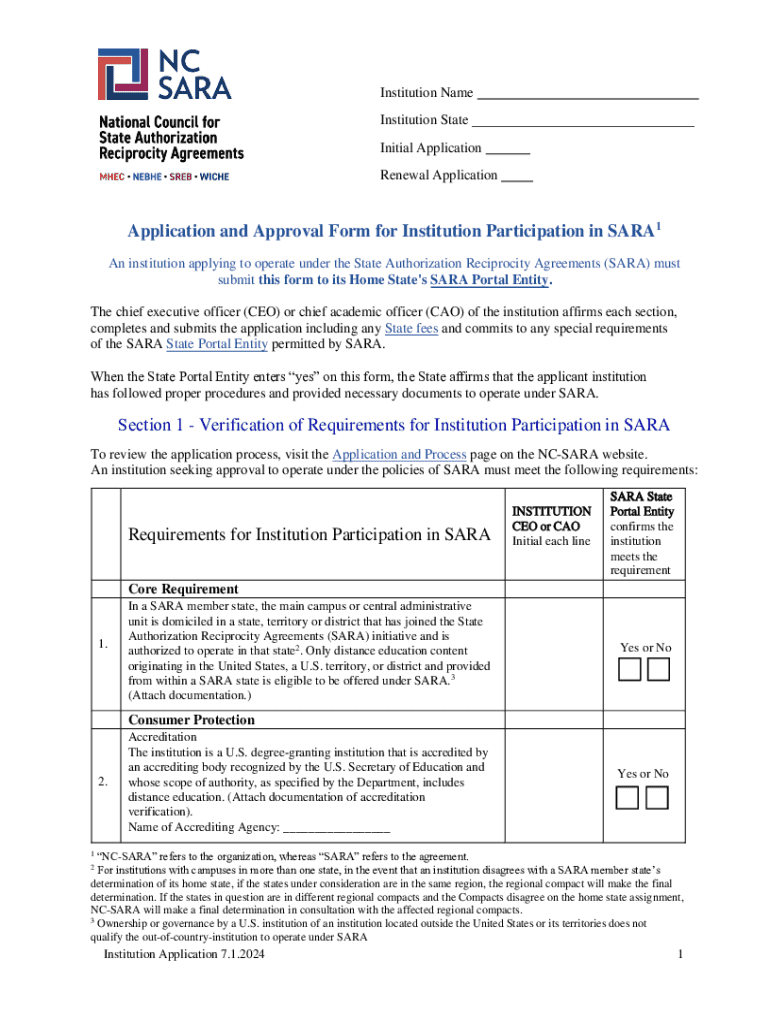 Fillable Online State Authorization Reciprocity Agreement SARA Fax Email Print - pdfFiller
