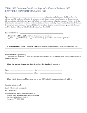 VT0021020 Consumer Confidence Report Certificate of Delivery 2023 Doc ...