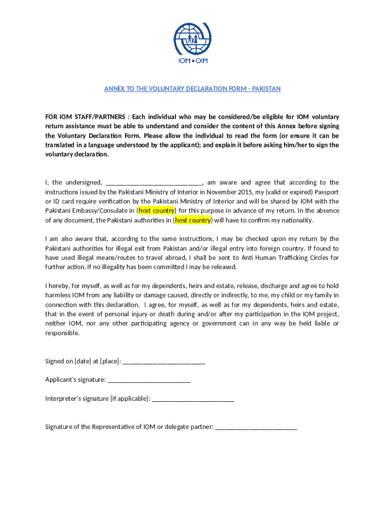 Online Annex to the Voluntary Declaration ... Doc Template | pdfFiller