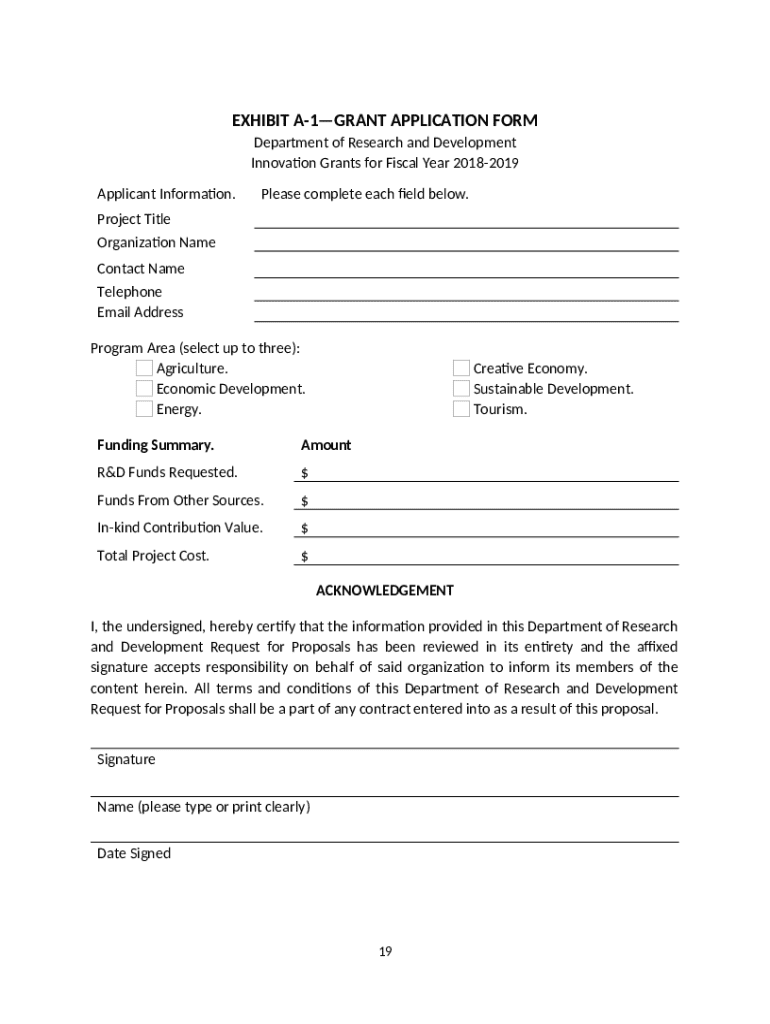 Exhibit A-1 Grant Application . Fiscal Year 2018-2019 Innovation Grants ...
