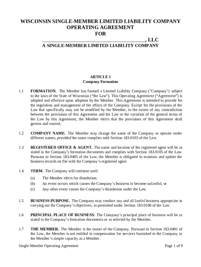 Wisconsin Single-Member LLC Operating Agreement ...