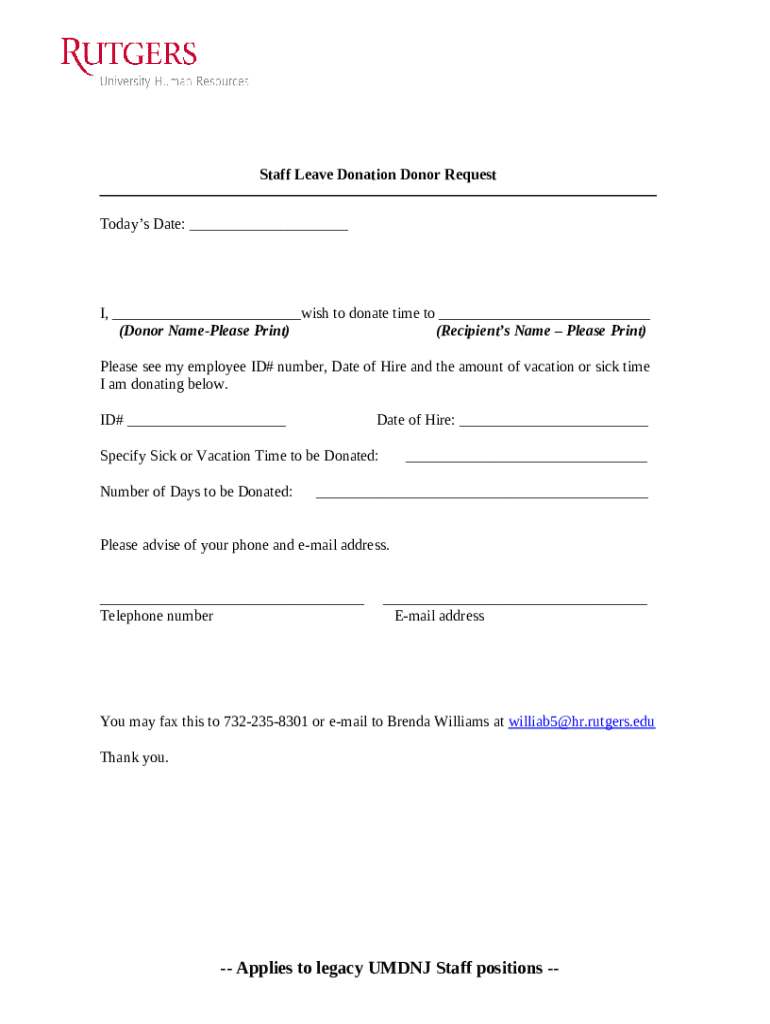 Donated Leave, DOA-DOF Payroll Services Doc Template | pdfFiller